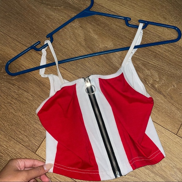 Tops | Polly Red Racer Zipper Top | Poshmark